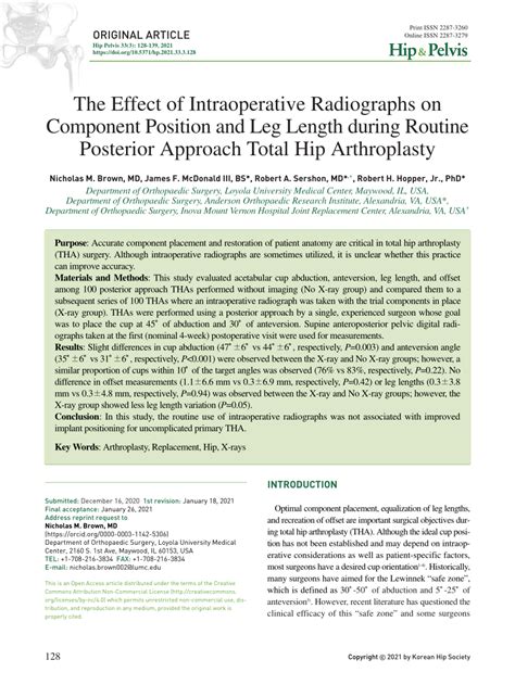 Pdf The Effect Of Intraoperative Radiographs On Component Position