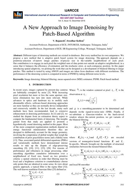 Pdf A New Approach To Image Denoising By Patch Based Algorithm