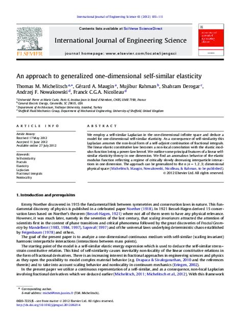 Pdf An Approach To Generalized One Dimensional Self Similar Elasticity