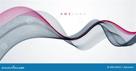 Wave Line Of Flowing Particles Abstract Vector Background Smooth Curvy Shape Dots Fluid Array