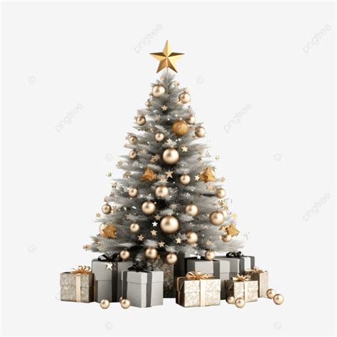 3d 렌더링 크리스마스 트리는 선물 상자 별 눈송이와 복사 공간을 갖춘 조명 화환으로 장식되었습니다 3d 렌더링 배너 축하 Png 일러스트 및 이미지 에 대한 무료