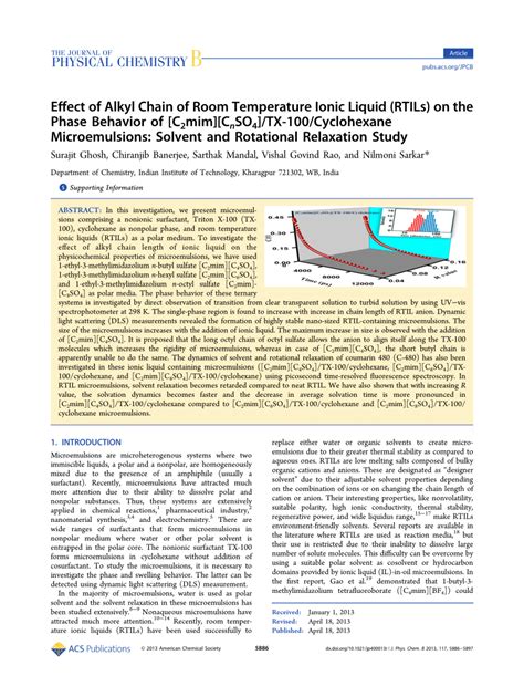 Pdf The Effect Of Alkyl Chain Of Room Temperature Ionic Liquid Rtils On The Phase Behavior