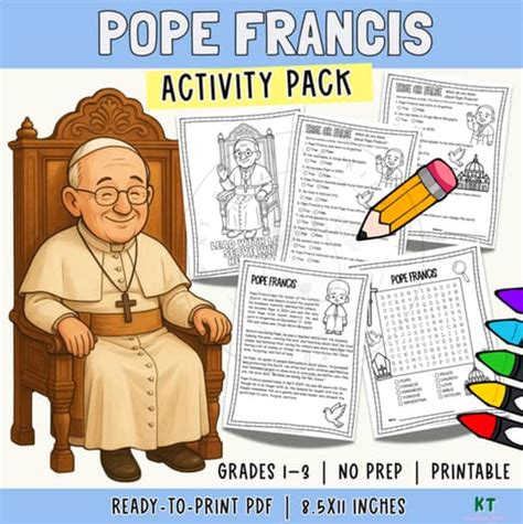 Pope Francis Activity Pack Reading Writing Coloring Catholic Worksheet