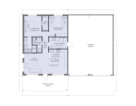 Barndominium Style House Plan 2 Beds 2 Baths 1200 Sqft Plan 1107 2