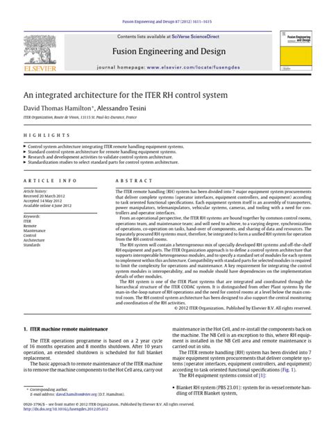 An Integrated Architecture For The Iter Rh Control System Pdf Computer Network User Interface