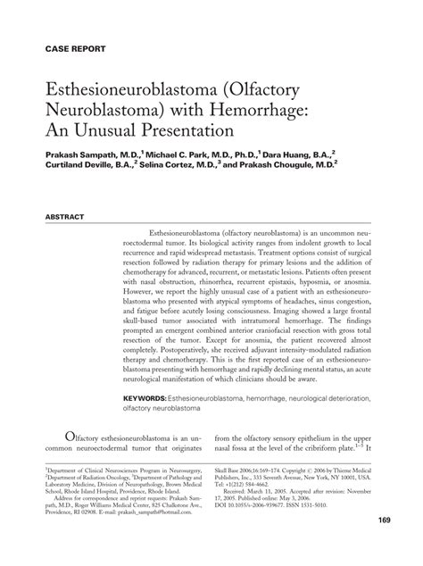 Pdf Esthesioneuroblastoma Olfactory Neuroblastoma With Hemorrhage An Unusual Presentation