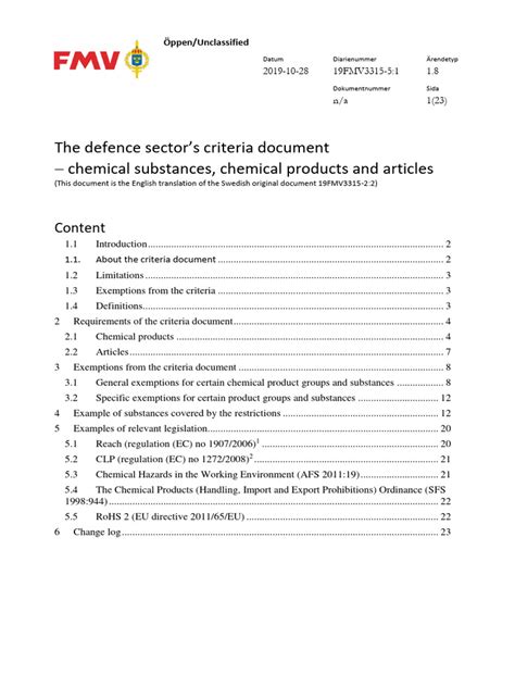 Defence Sector Chemical Criteria Document Pdf