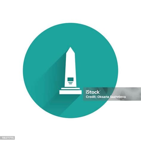 긴 그림자로 고립 된 화이트 워싱턴 기념물 아이콘입니다 기념의 개념 Dc 랜드 마크 애국심 녹색 원 버튼입니다 벡터 일러스트레이션 건축에 대한 스톡 벡터 아트 및 기타