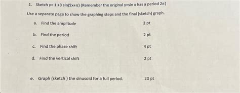 Solved 1 Sketch Y 1 3sin 2x π Remember The Original