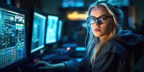 Premium Photo Sensual And Candid Female Programmer Deeply Engrossed In Her Work Showcasing