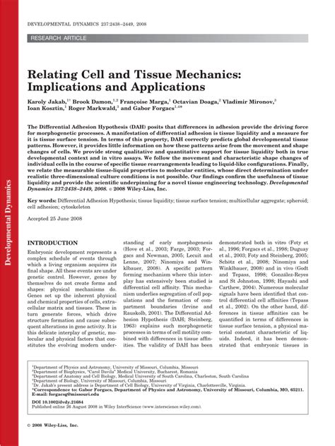 PDF Relating Cell And Tissue Mechanics Implications And Applications