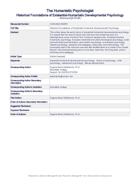 Pdf The Humanistic Psychologist Historical Foundations Of Existential
