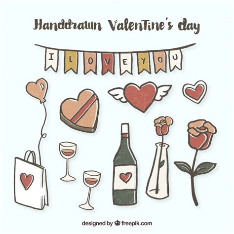 Free Vector Hand Drawn Valentines Day Elements Collection