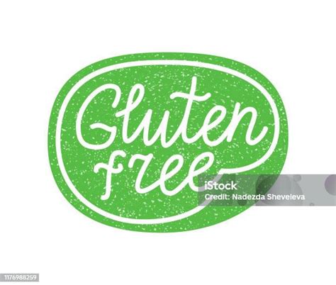 글루텐없는 손으로 그린 글자 비문녹색 스티커 건강 한 천연 식품 제품 스탬프 건강에 좋은 영양 사인 디자인 개념 그런 지 텍스처