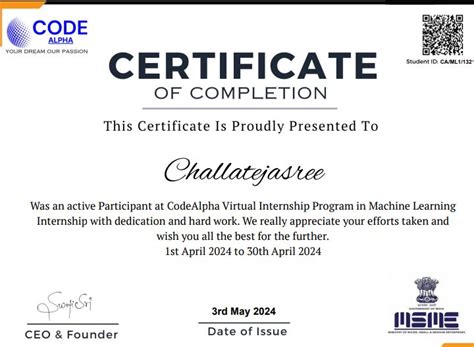 Challa Tejasree On Linkedin Internship Codealpha