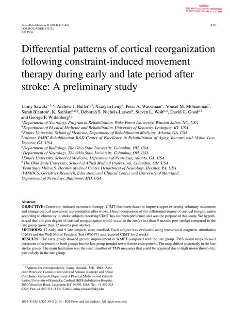 pdf differential patterns of cortical reorganization following
