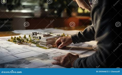 Engineer Architect Develops A Layout Of Architecture Stock Illustration Illustration Of Real