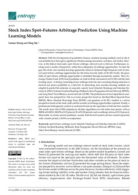 pdf stock index spot futures arbitrage prediction using machine