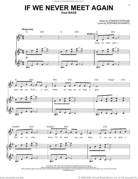 If We Never Meet Again From Rags The Musical Sheet Music For Voice