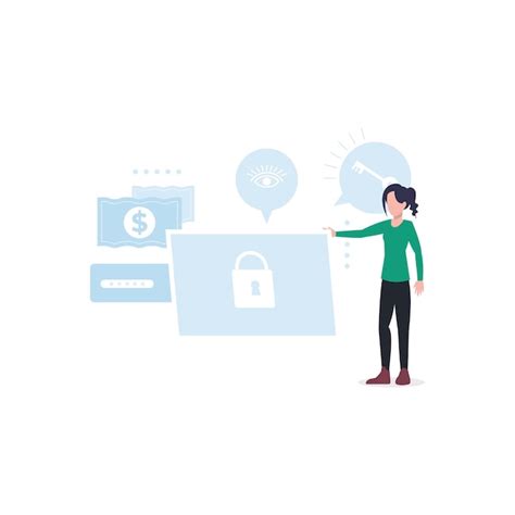 Premium Vector A Woman Standing In Front Of A Laptop With A Padlock And A Lock On The Screen