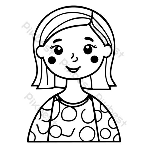 어린이를 위한 사랑스러운 소녀 스케치 귀여운 여자 색칠하기 책 페이지 일러스트 Png  무료 다운로드 Pikbest