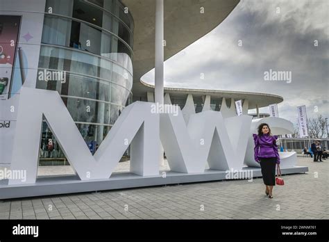 Visitor Outside The Exhibition Centre MWC Mobile World Congress 2024 Barcelona Spain Stock