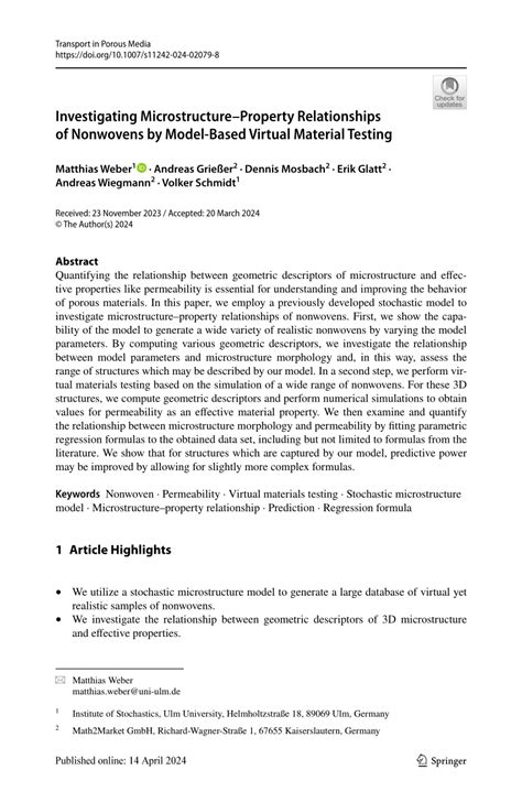 Pdf Investigating Microstructureproperty Relationships Of Nonwovens
