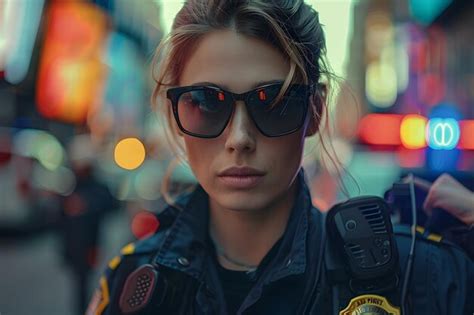 A Woman Wearing A Police Uniform With The Word Police On It Premium AI Generated Image