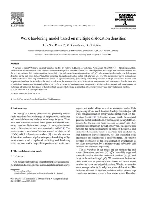 work hardening model based on multiple dislocation densi ties pdf