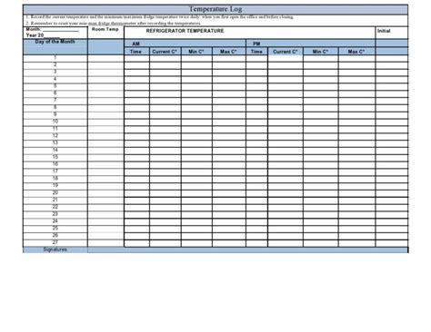 40 Printable Temperature Log Sheets Word Excel Pdf