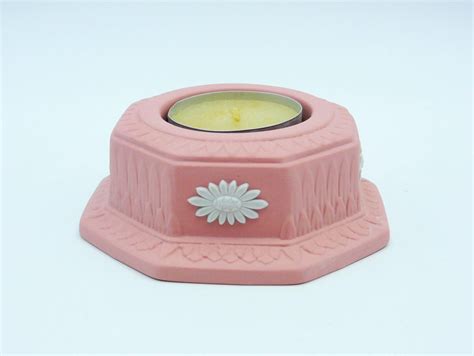 Wedgwood White On Pink Jasperware Jasper Candle Holder Tea Light