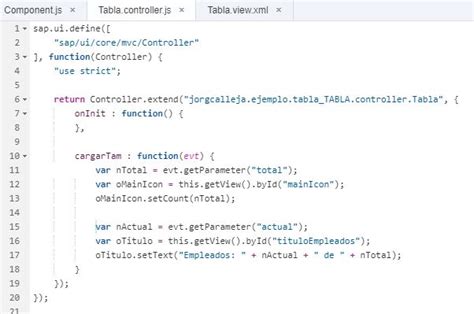 Trasteando con SAP UX SAPUI5 Mostrar el tamaño de una tabla en el IconTabFilter