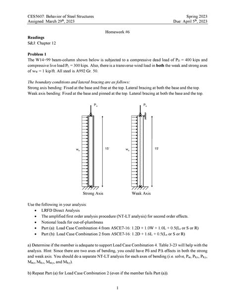 Hw6 Assignment Ces5607 Behavior Of Steel Structures Spring 2023