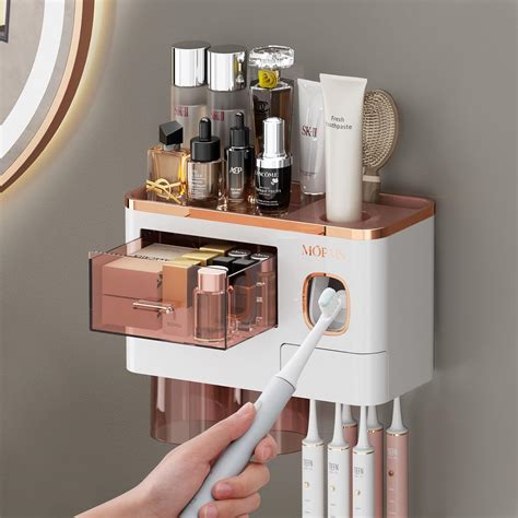 Mopms Portacepillos De Dientes Montaje En La Pared Para Baño Dispensador Automático De Pasta