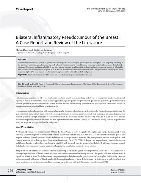 Pdf Bilateral Inflammatory Pseudotumour Of The Breast A Case Report And Review Of The Literature
