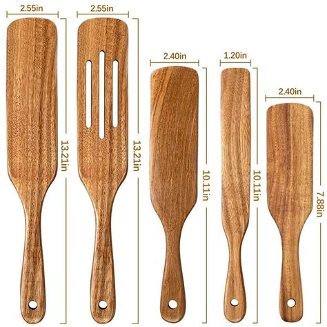 Teak Wood Spatula Set Of 5 Handcrafted Kitchen Utensils