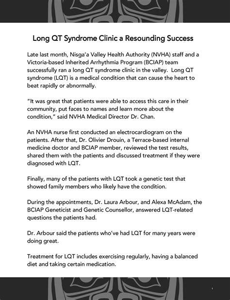 Long Qt Syndrome Clinic A Resounding Success Nisga A Valley Health