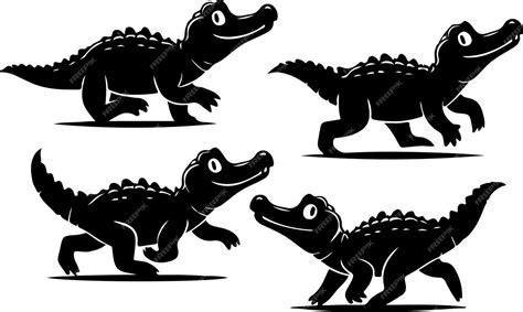 Cartoon Crocodile Walk Cycle Animation Frames Silhouette Loop Animation