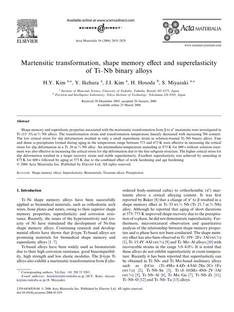 Pdf Martensitic Transformation Shape Memory Effect And Superelasticity Of Tinb Binary Alloys