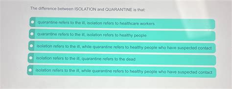 Solved The Difference Between Isolation And Quarantine Is