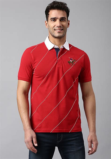 تسوقوا تي شيرت بولو بأكمام قصيرة مع وياقة مخططة من بيفرلي هيلز بولو