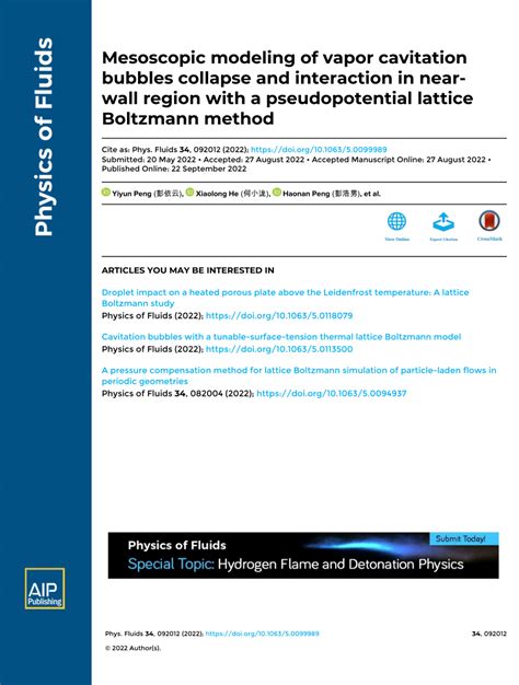 Pdf Mesoscopic Modeling Of Vapor Cavitation Bubbles Collapse And