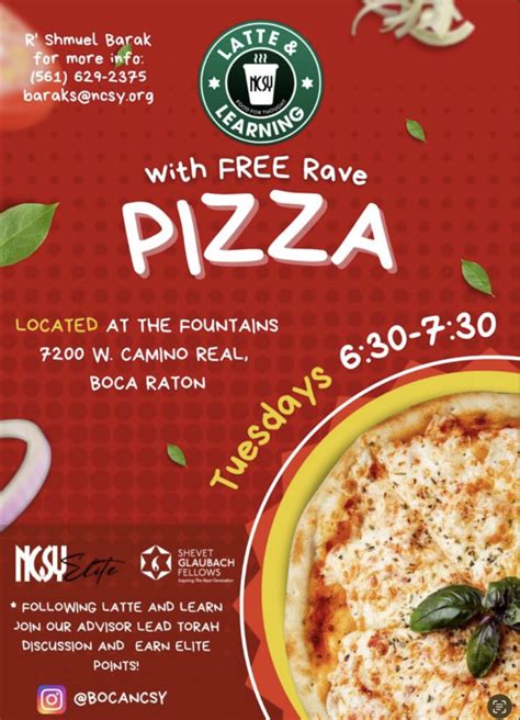 Latte Learning With Free Rave Pizza Shevet Glaubach Fellowship