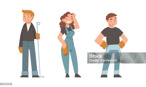 건설 노동자 세트 작업복 만화 벡터 일러스트레이션의 빌더 또는 수리공 캐릭터 농업 노동자에 대한 스톡 벡터 아트 및 기타 이미지