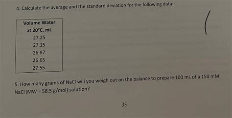 Solved Calculate The Average And The Standard Deviation Chegg