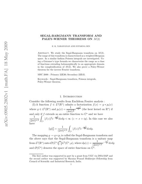 Pdf Segal Bargmann Transform And Paley Wiener Theorems On M2
