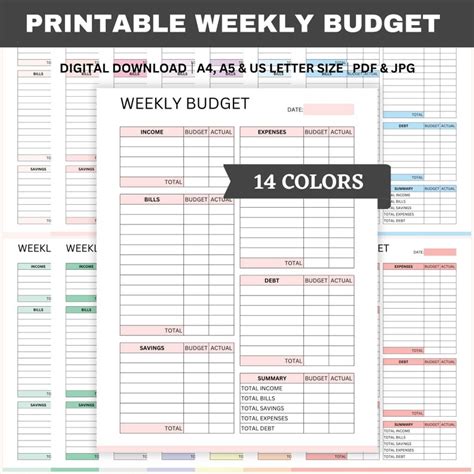 Printable Weekly Budget Paycheck Budget Personal Budget Planner Bi