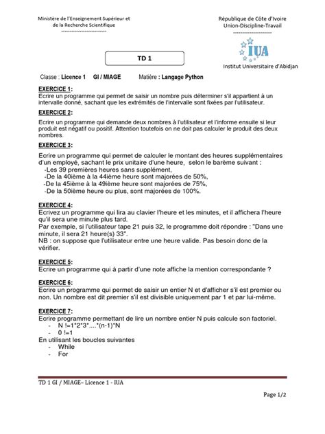 Exercices Td1 Python Pdf