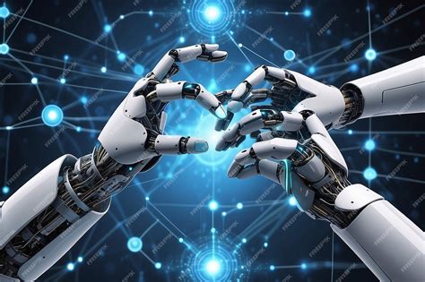 Premium Photo Ai Machine Learning Hands Of Robot And Human Touching On Big Data Network