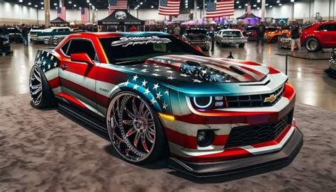 Chevrolet Camaro In Patriotic Colors Car With American Flag Wrap